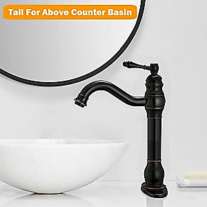 Hoimpro Height Adjustable 10.4 to 12.8 Inch Bathroom Sink Faucet,Single Handle Single Hole Vessel Sink Faucet, Bathroom Faucet,Bar Vanity Faucet with Cover Plate for 3 Hole Basin, Oil Rubbed Bronze