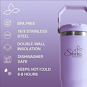 SHARIS 30 oz Tumbler with Flip Straw - Leak Proof - Water Tumbler with Flip Handle - No Spill Tumbler - Cup Friendly -Vacuum Insulated - Handle on Top - Bonus 1Straws 1 Cleaning Brush (Pink)