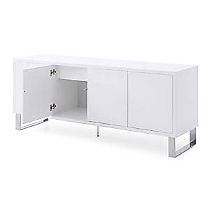 Zuri Furniture Modern Neve Sideboard in White High Gloss Lacquer with Polished Stainless Steel Legs