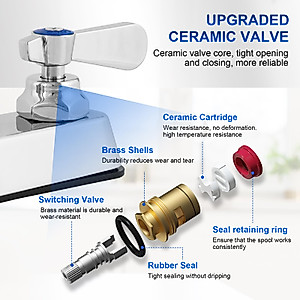 Upgraded Commercial Bar Sink Faucet 4 Inch Center Deck Mount Hand Sink Faucet Brass Constructed & Chrome Polished with 3-1/2" Gooseneck Spout & Ceramic Valve & Dual Lever Handles