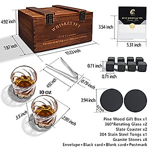 Fortuning's JDS Whiskey Glass Set for Father's Day, 2 Rotatable Whisky Glasses as Retirement Gifts with 10 Oz Old Fashioned Scotch Liquor Glasses, Ideal Whiskey Gift for Men, Husband