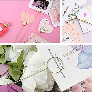 BOYIVI 40 Pieces Metal Wire Floral Place Card Holder Pick Love Floral Card Holder Picks Gold Card Note Table Number Memo Holder Gold Photo Clip for Wedding Birthday Baby Shower Party Favor (Round)