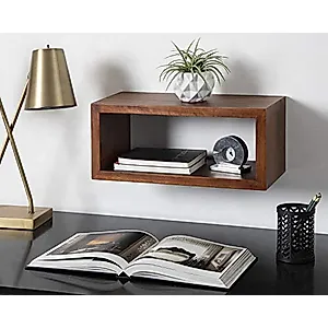 Kate and Laurel Holt Modern Floating Wall Shelf, 18 x 8, Walnut Brown, Chic Rectangular Floating Wood Shelf for Wall