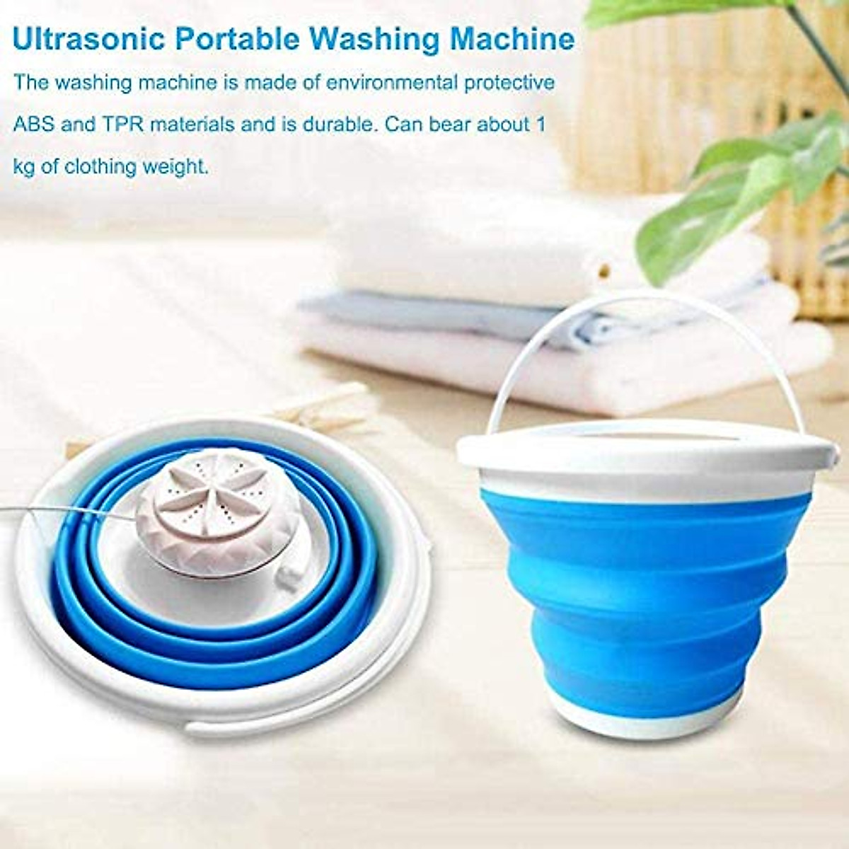 Forart Portable Washing Machine Folding Bucket Ultrasonic Washing Machine Portable Lazy Magic Laundry Machine for Home Camping Travel