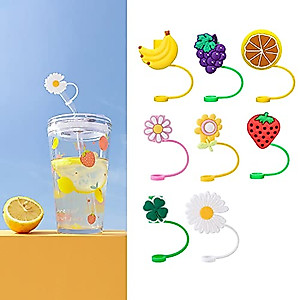 Cute Straw Covers Cap for Cup,Reusable Drinking Straw Covers Cap for Tumblers,Silicone Cup Straw Cover Stoppers Charms Tips for 0.24-0.32 inch Straws, Ideal for Beach Party Outdoor-8 Pieces