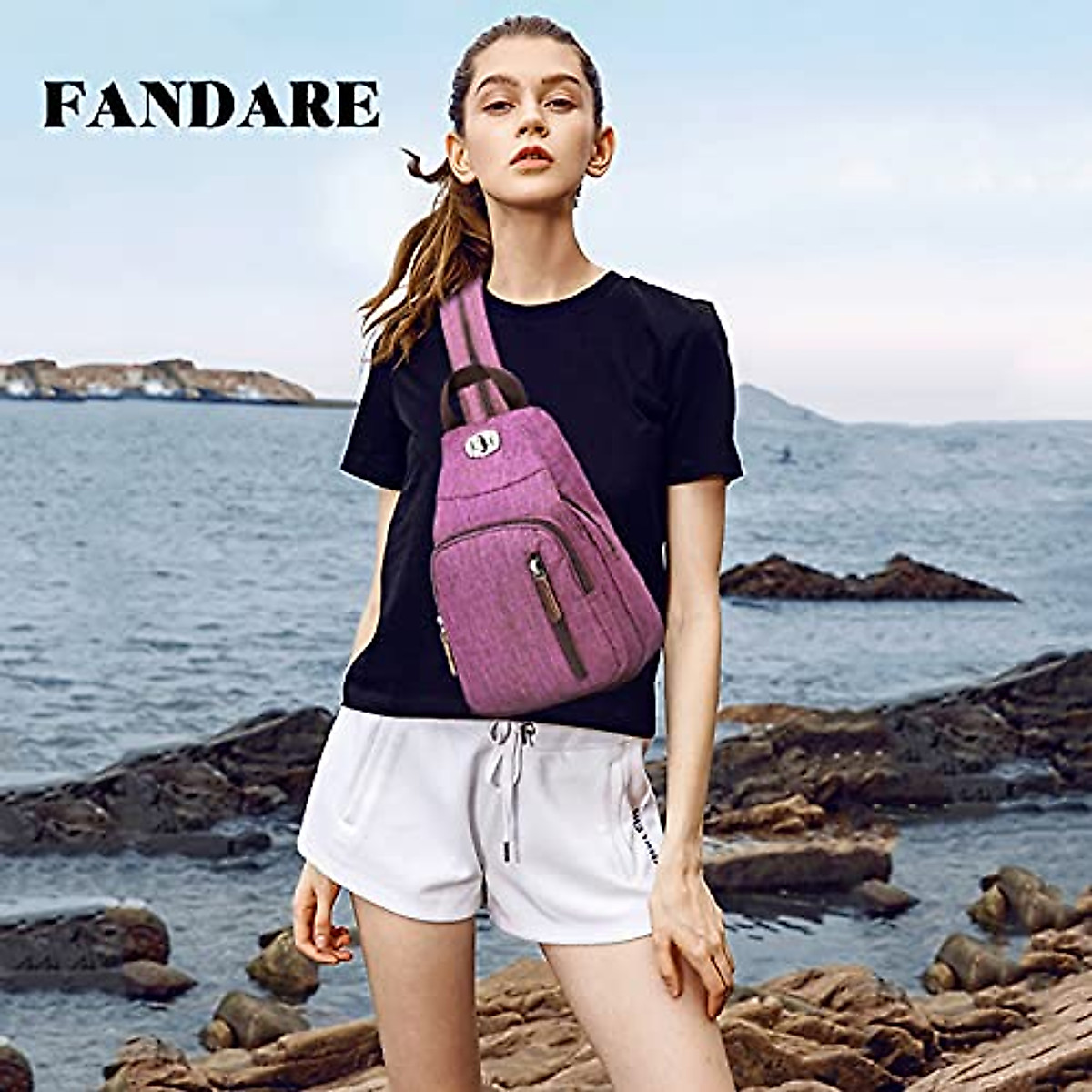 FANDARE Retro Sling Chest Backpack Multipurpose Crossbody Shoulder Bag Travel Backpack for Men Women Outdoor Cycling Indoor Gym Hiking Daypacks Durable Polyester Purple