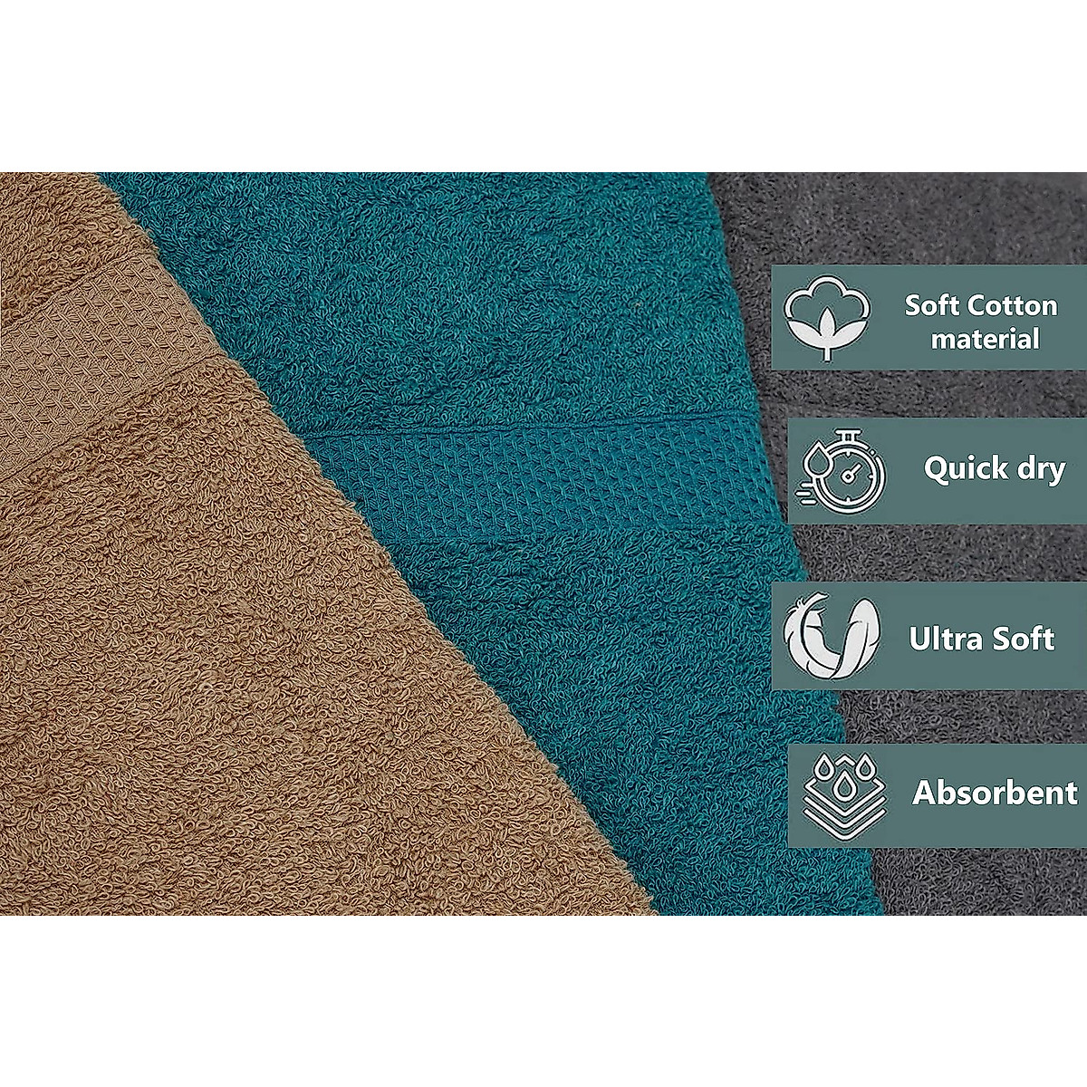 Textila Cotton Bath Towels - Medium Bath Towel 24x48 Inches - Pack of 4 - Multi Color - Soft and Absorbent Towels for Bathroom, Gym, Pool, Spa, Hotel, Home & Hair Wrap Use