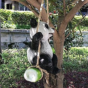 Goods247 Cute Black and White Panda Swing on Bamboo Creative Statue as Garden Decoration