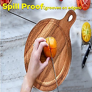 Wood Pizza Peel Round Cutting Board for Kitchen Cheese Paddle Board Bread &Crackers Platter for Serving & Minor Food Prepare with Handle & Side Grooving (12 Inches)