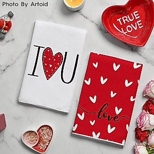Artoid Mode Red I Love You Valentine's Day Kitchen Towels Dish Towels, 18x26 Inch Seasonal Decoration Hand Towels Set of 2