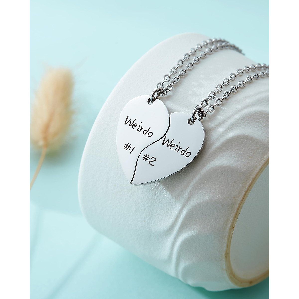 Easyski Girls Friendship Necklace 2 Weirdo 1# Weirdo 2# Split Heart Matching Chains BFF Necklaces 2 Jewelry Gifts for 2 Girl Sisters Best Friend.