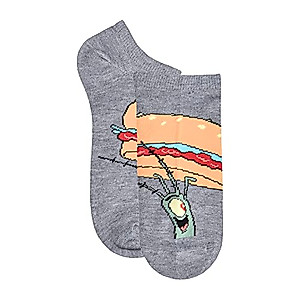 SpongeBob SquarePants Women's Krusty Krab Burger No Show Socks, Black, 9-11
