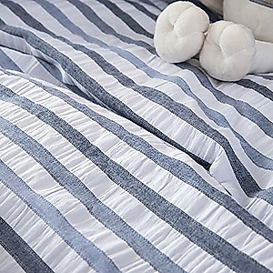 Merryfeel Seersucker Duvet Cover Set King,100% Cotton Woven Seersucker Stripe Bedding Set,3 Pieces (1 Comforter Cover with 2 Pilowwshams)- Blue King