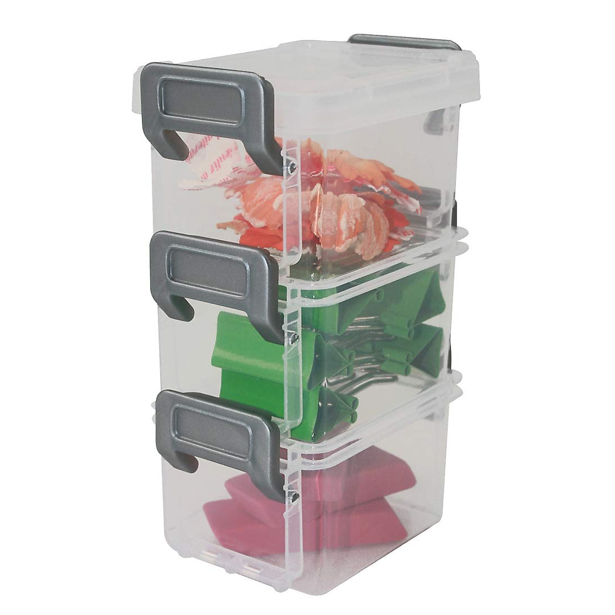 IRIS USA 3-Piece Buckle Snaps Layered Latch Box, Mini, Clear/Silver