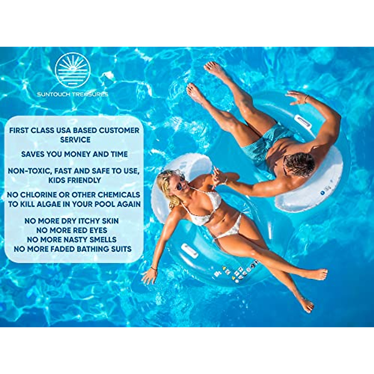 SUNTOUCH TREASURES Solar Pool Ionizer - Floating Water Cleaner and Purifier Keeps Water Clear, Kill Algae in Pool, 85% Less Chlorine, Compatible with Fresh and Salt Water Pools & Spas