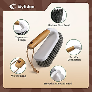 Eyliden Scrub Brush, 2 Pack Heavy-Duty Stiff Bristles Cleaning Brush, Natural Bamboo Handle, Multi Purpose Scrub Brushes for Bathroom Floor Tub Shower Kitchen Sink Carpet & Other Surface, Grey+White