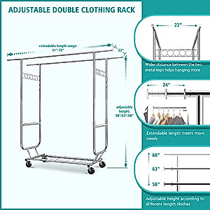 Raybee Heavy Duty Clothes Rack 610 lbs Rolling Clothing Racks for Hanging Clothes Portable Clothes Rack Metal Clothing Rack with Wheels Collapsible & Commercial Garment Rack Heavy Duty