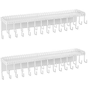 MyGift White Metal Wall-Mounted Jewelry Hanging Shelf with 26 Necklace Hooks, Set of 2