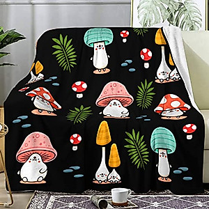 Mushroom Blanket Cute Leaf Plant Throw Blankets Decor Warm Cozy Bedding Sofa Couch Bed Stuff Living Room for Toddler Kids Boys Girls Women Gifts 50"x40"