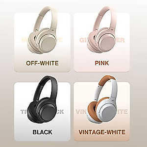 iKF T1-Wireless Wired Headphones Call Noise Cancelling Bluetooth Headset Bass Stereo Sound 50 Hours Using Time Built-in Microphone Pairing 2 Devices Compatible iOS/Android (Off-White)
