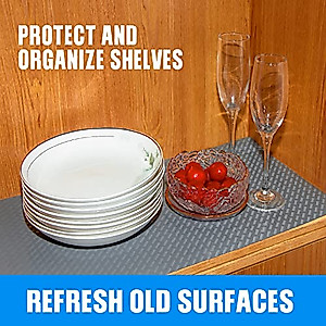 Shelf Liners for Kitchen Cabinet - Shelf Liner Cabinet Liner Drawer Liner Refrigerator Liners Waterproof Non Adhesive Fridge Liner, Grey, 17.5 Inches x 20 FT