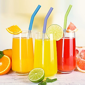 Sursip Set of 6 reusable stainless steel straws with silicone, 8mm Wide Straws for Smoothies Shakes,6 Steel Straws,6 Silicone Tips,1 Straw Cleaning Brush,Removable and easy to clean