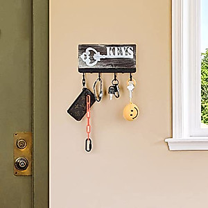J JACKCUBE DESIGN - Wall Mount Rustic Wood and Metal Key Holder with 4 Hooks, Decorative Key Hook, Hanging Organizer Rack for Entryway House Office - MK589A