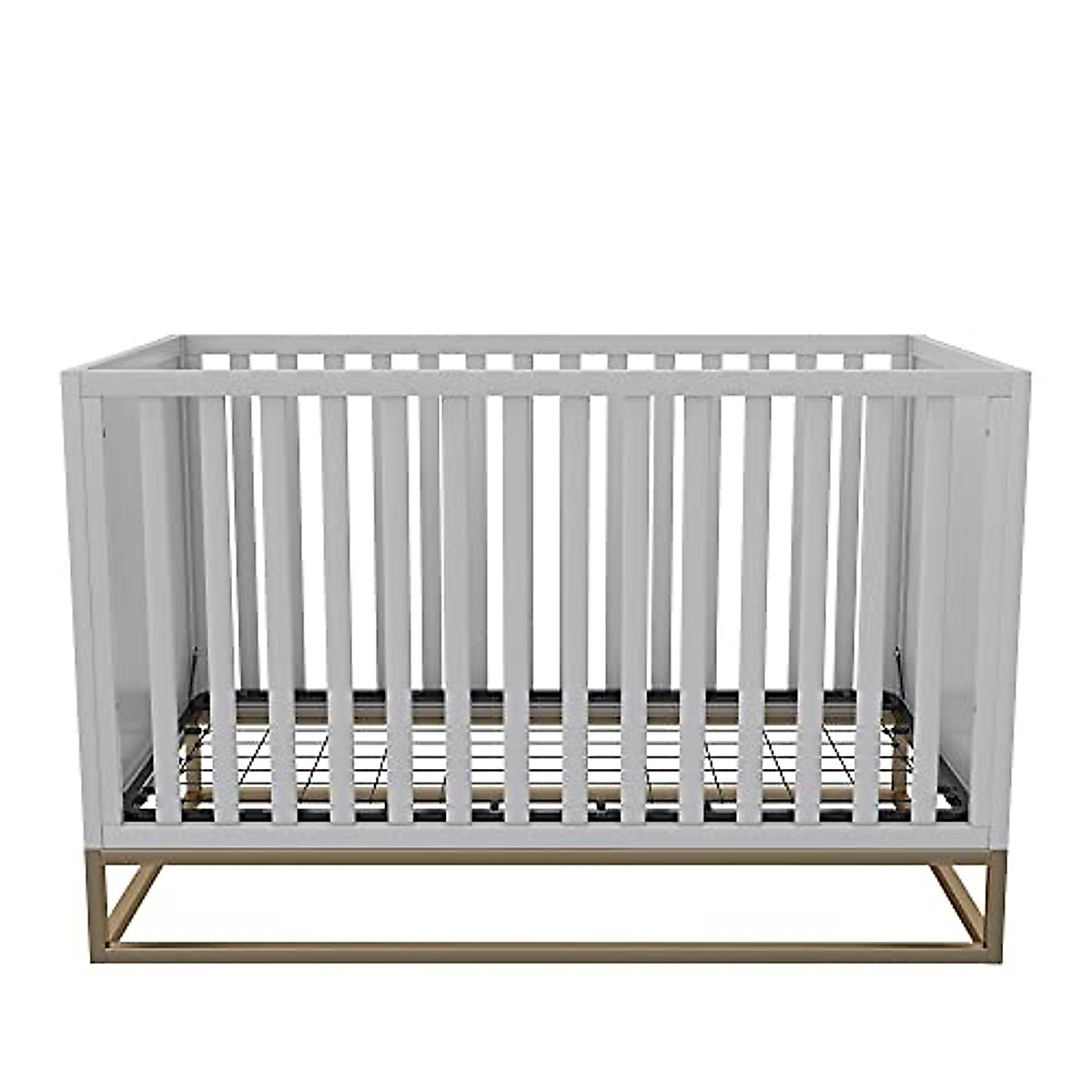 Little Seeds Haven 3 in 1 Convertible Wood Crib with Metal Base, Dove Gray with Gold Base