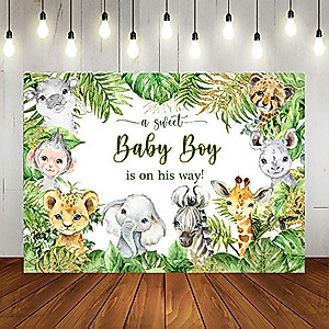 Lofaris Safari Baby Shower Backdrop for Photography Jungle Animals Baby Shower Background Newborn Baby Party Decorations for Boy Cake Table Banner 7x5ft