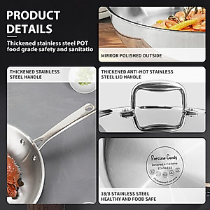 Fortune Candy Fry Pan with Lid, 3-ply Skillet, 18/8 Stainless Steel, Induction Ready, Dishwasher Safe, Silver (10 inches)