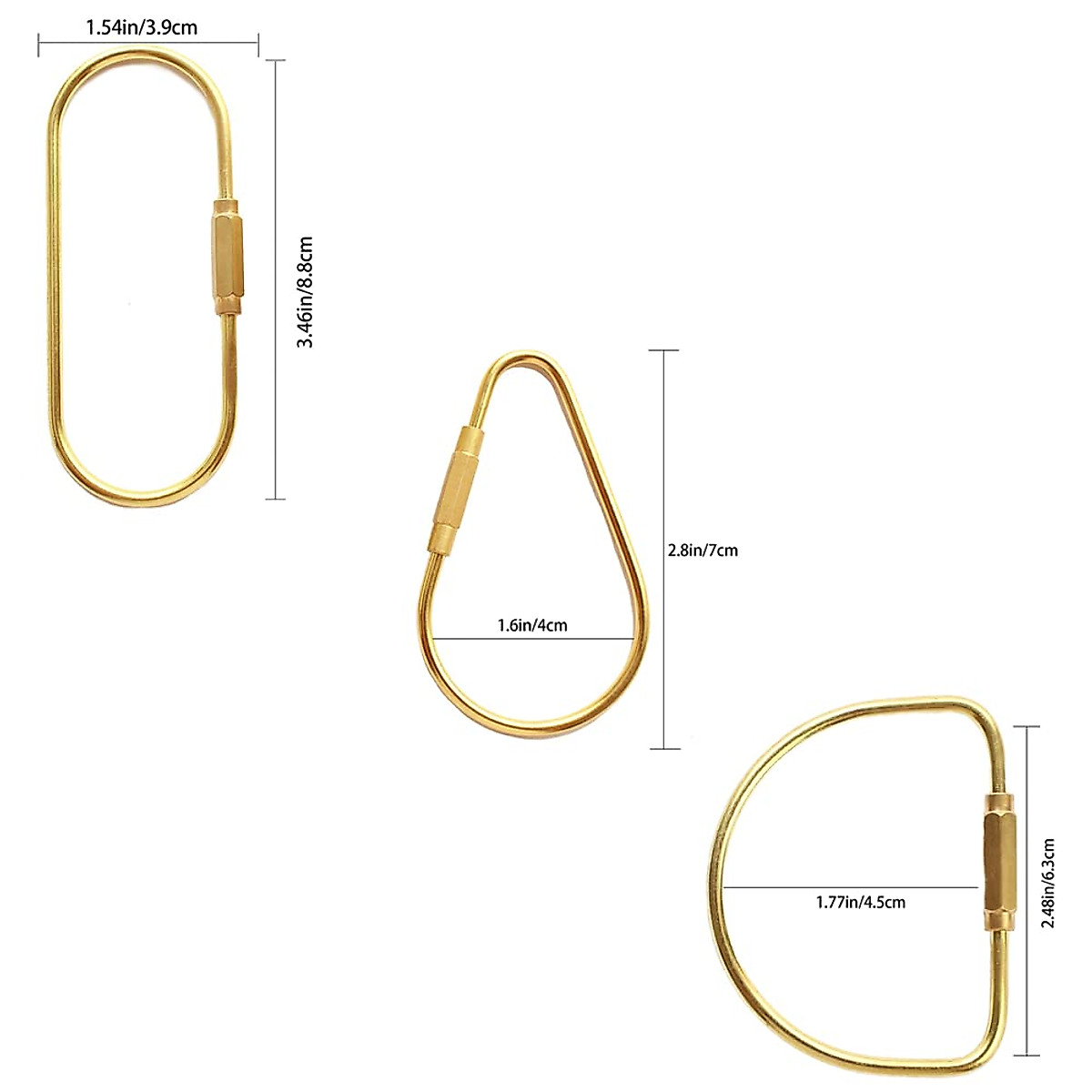 Durable Brass Screw Lock Clip Key Chain Ring, Simple Style Car keychain for Men Women (3PCS) (3), Golden, 5.04 x 4.21 x 0.55 inches;‎1.9 ounces