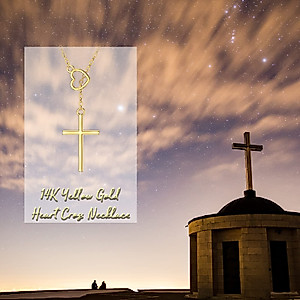 SISGEM 14K Real Gold Cross Necklace for Women,Yellow/White Gold Small Heart Cross Y-Necklaces,Anniversary Birthday Jewelry Present for Wife Mom 16''+2''