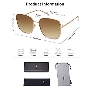 SOJOS Trendy Oversized Square Sunglasses for Women Men Flat Mirrored Lens UV Protection SJ1146 with Bright Gold Metal Frame/Brown Grading Lens