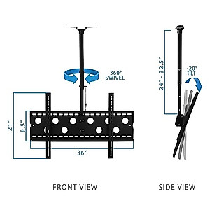 Mount-It! TV Ceiling Mount, Full Motion Height Adjustable Swivel Tilting Bracket for 42, 45, 47, 49, 50, 55, 60, 65, 70, 75, 80, 85, 90 Inch, TVs 220 Lbs Capacity
