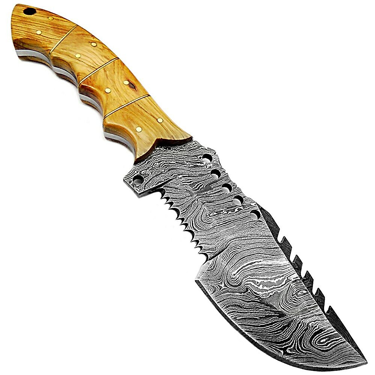 Best.Buy.Damascus1 Olive Wood 9.5'' Tracker Fixed Blade Handmade Damascus Steel Hunting Knife With Prime Quality