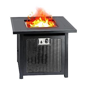 Aisender Outdoor Propane Fire Pit 28 Inch Gas Fire Pit Table, 50,000 BTU Square Fire Table with CSA Safety Certificate for Celebration and Party in The Garden, Backyard and Patio