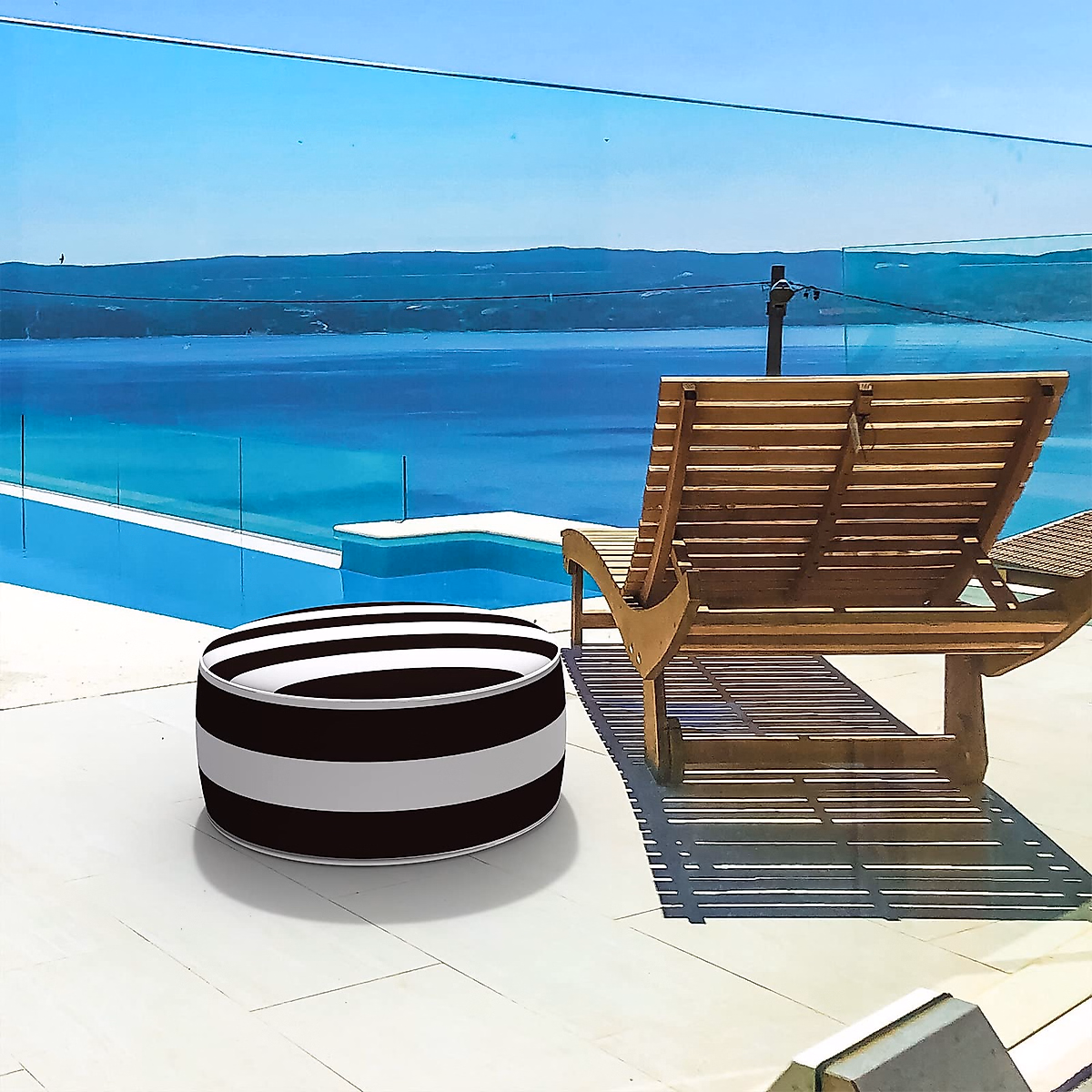 LVTXIII Outdoor Inflatable Ottoman, Fade-Resistant Round Footrest Stool D21”x H9”, Portable Patio Pouf for Garden Camping or Home Use-Cabana Black