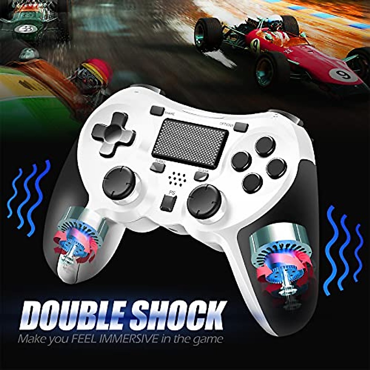 TERIOS Wireless Controllers Compatible with Play-station 4 Game Controllers for PS-4 Pro, PS-4 Slim-Built-in Speaker - Stereo Headset Jack Multitouch Pad - Rechargeable Lithium Battery (White)