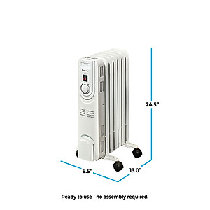Comfort Zone Electric Oil-Filled Radiant Radiator Space Heater, Never Refill, Adjustable Thermostat, Tip-Over Switch & Overheat Protection System, Ideal for Home, Bedroom, & Office, 1,200W, CZ7007J
