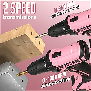 SHALL 247Pcs 20V Cordless Drill Driver & Household Tool Kit for Women, Pink Electric Power Drill Screwdriver and Home Hand Tool Set with 14” Storage Tool Bag for DIY, Home Repair/Maintenance