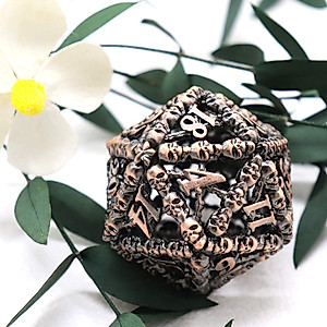 HVCMISHILE 40mm Large D&D Hollow Metal D20 Skull Galore Dice for DND Dungeons and Dragon of Pathfinder Tabletop RPG Polyhedral Dice (Antique Copper D20 Skull Dice)