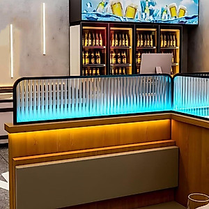LXXW Countertop Screen Partition, Striped Glass Decorative Dividers with LED Light for Dining Areas, Bars Restaurant Table Top Separator(Black,120x25cm)
