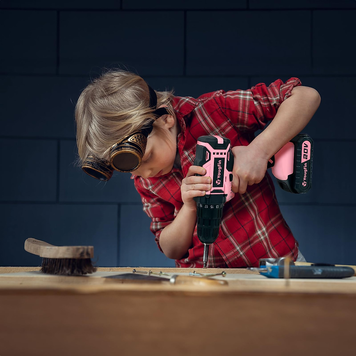 YOUGFIN Pink Drill Set for Women, 20V Battery Powered Electric Drill Machine Cordless with Charger, 25+1 Torque Setting, Built-in LED, Handheld Lightweight Power Drill Driver for Home Use (3/8")