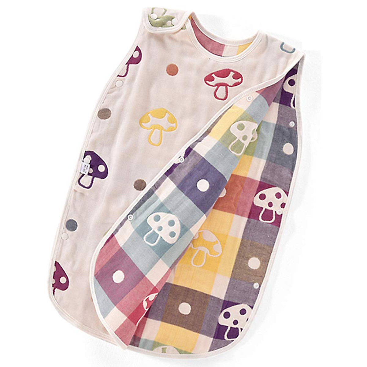 CYUURO Baby Sleeping Bag 4 Layered Cotton Gauze Vest Wearable Blankets Breathable,Mushrooms,7545cm