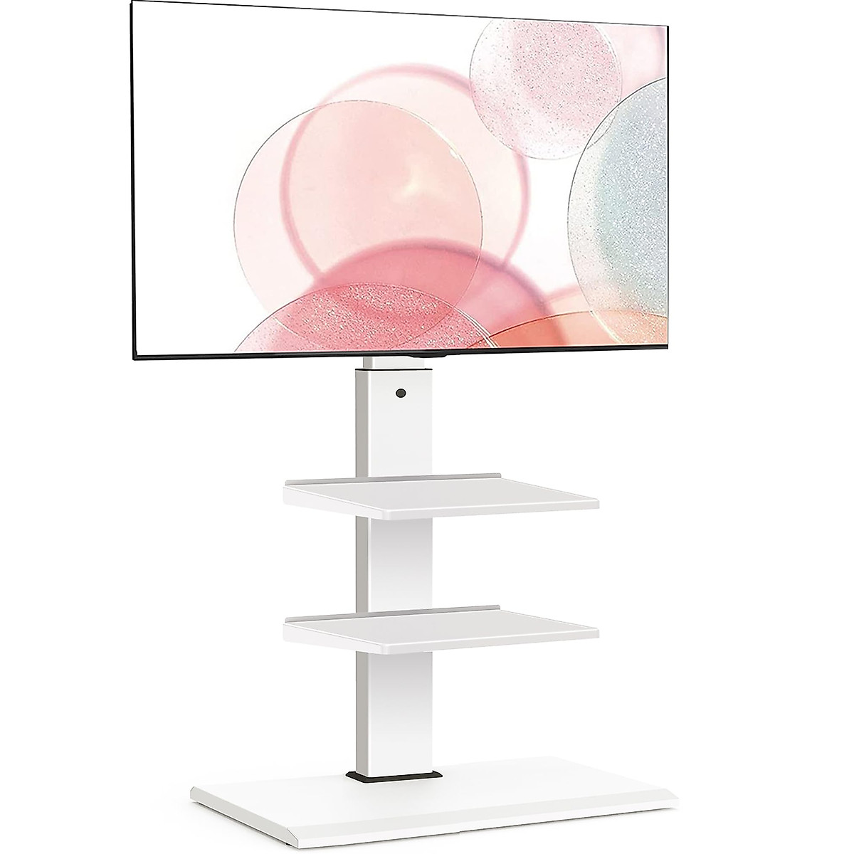 FITUEYES Iron Base Universal Floor TV Stand with Swivel Mount Space Saving for 26-65 Inch LED LCD OLED Plasma Flat Panel or Curved Screen TVs Height Adjustable Wire Management with 2 Shelves White