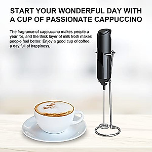 COKUNST Electric Milk Frother Handheld with Stainless Steel Stand Battery Powered Foam Maker, Whisk Drink Mixer Mini Blender For Coffee, Frappe, Latte, Matcha, Hot Chocolate