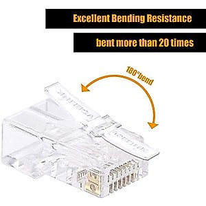 VCELINK RJ45 Cat5e Cat5 Pass Through Connectors, Cat5e RJ45 Ends, RJ45 Modular Plugs for Solid or Stranded UTP Network Cable 100-Pack