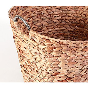 Vintiquewise Large Round Water Hyacinth Wicker Laundry Basket with Metal Handles