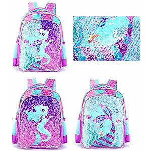 Usnyabni THE Crafts Reversible Sequin School Backpack Lightweight Little Kid Book Bag for Preschool Kindergarten Elementary (17", Mermaid