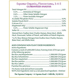Espoma Organic Flower-Tone 3-4-5 Natural & Organic Plant Food; 4 lb. Bag; Organic Fertilizer for Flowers, Annuals, Perennials & Hanging Baskets. Blossom Booster